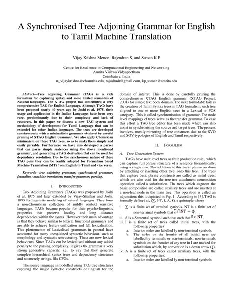 pdf a synchronised tree adjoining grammar for english to tamil machine translation
