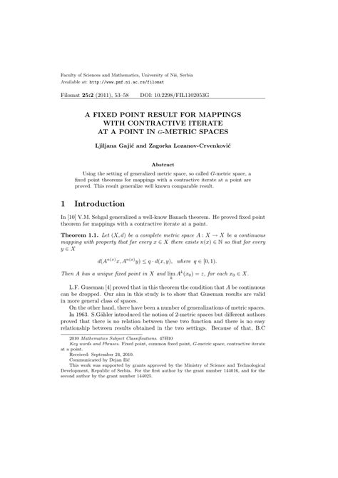 Pdf A Fixed Point Result For Mappings With Contractive Iterate At A