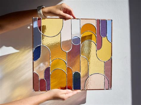 Modern Stained Glass Suncatcher 12x12 Abstract Colorful Wall Art