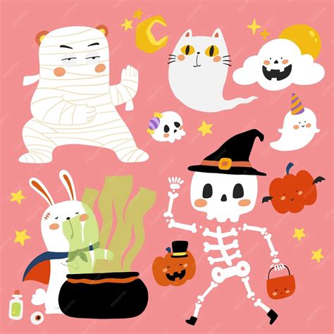 손으로 그린 할로윈 캐릭터 컬렉션 무료 벡터