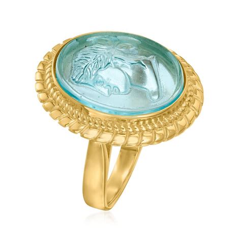 Italian Tagliamonte Blue Venetian Glass Ring In 18kt Gold Over Sterling
