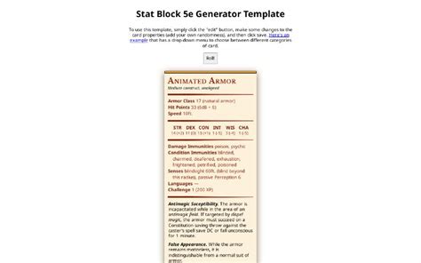 Stat Block 5e Generator Template