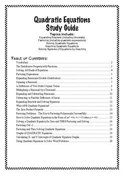 Solving Quadratic Equations Review Study Guide Graphic Organizers By The Neals