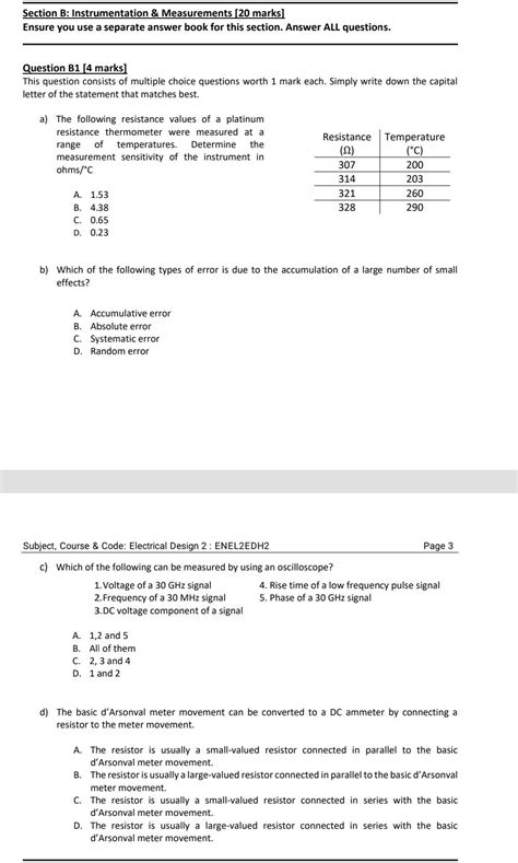 Solved Section B Instrumentation And Measurements 20