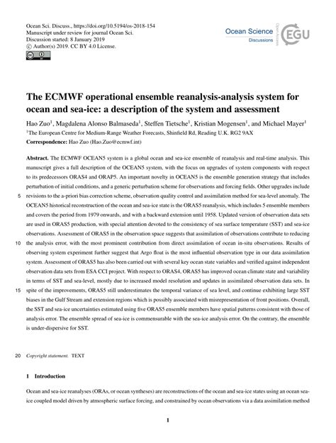 Pdf The Ecmwf Operational Ensemble Reanalysis Analysis System For