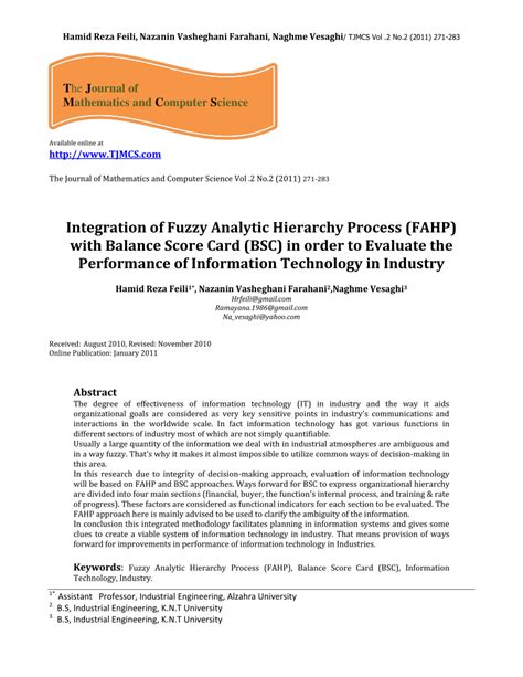 pdf integration of fuzzy analytic hierarchy process fahp with