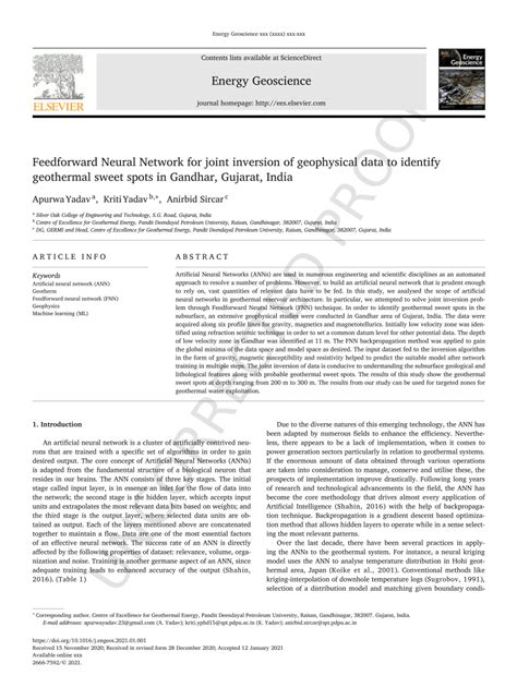 Pdf Energy Geoscience Xxx Xxxx Xxx Xxx Energy Geoscience Feedforward Neural Network For