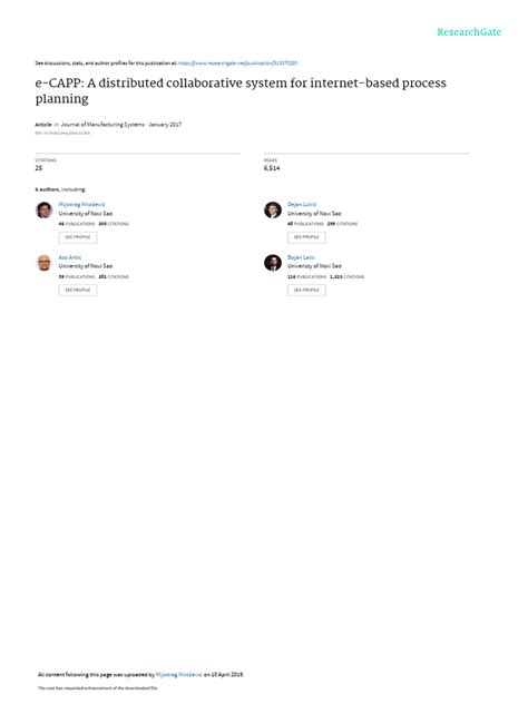E Capp A Distributed Collaborative System For Internet Based Processplanning Pdf Product