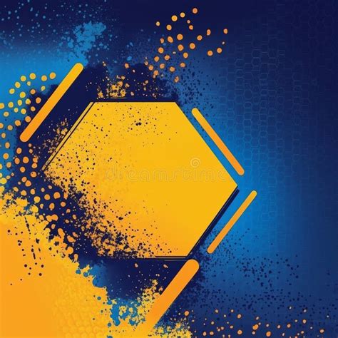 Dynamic Composition Is Achieved Through The Combination Of A Yellow Hexagon Blue And Red Brush