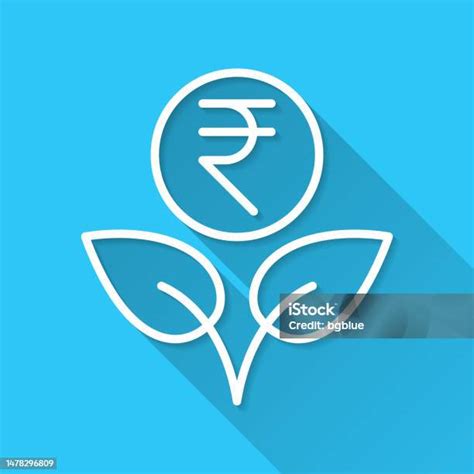 성장하는 인도 루피 파란색 배경에 아이콘 긴 그림자가 있는 평면 디자인 0명에 대한 스톡 벡터 아트 및 기타 이미지 0명