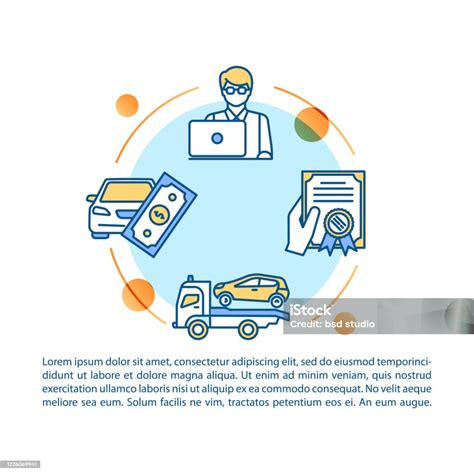 텍스트와 자동 보증 개념 아이콘 자동차 보험 자동차 보호 기관의 재정 지원 Ppt 페이지 벡터 템플릿입니다 브로셔 잡지 선형 일러스트가 있는 소책자 디자인 요소 0명에 대한