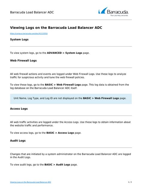 Viewing Logs On The Barracuda Load Balancer Adc Pdf