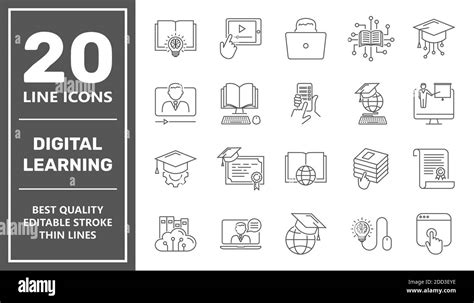 E Learning Online Education Elements Minimal Thin Line Web Icon Set Outline Icons Collection
