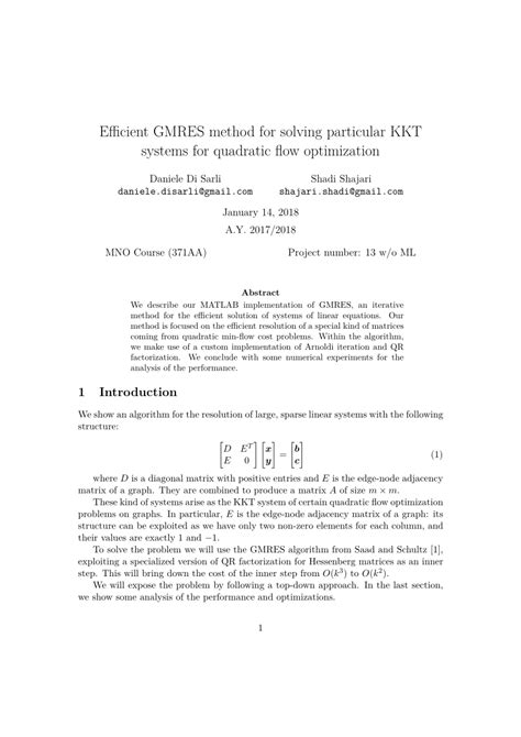 pdf efficient gmres method for solving particular kkt systems for