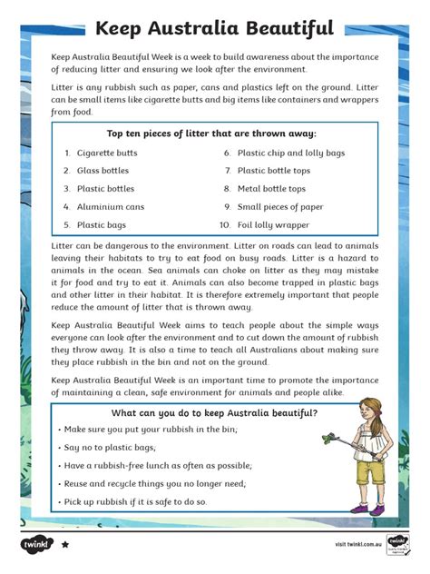 Keep Australia Beautiful Differentiated Reading Comprehension Activity Pdf
