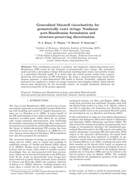 Pdf Generalized Maxwell Viscoelasticity For Geometrically Exact Strings Nonlinear Port