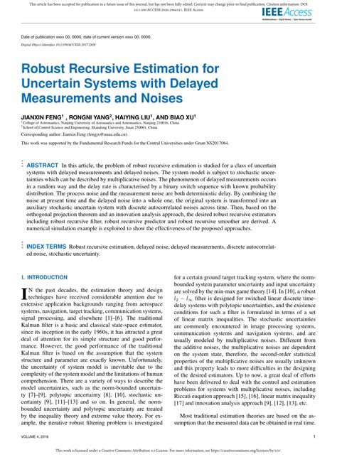 Pdf Robust Recursive Estimation For Uncertain Systems With Delayed