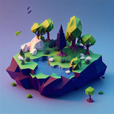 Premium Ai Image Low Poly Render Of A Landscape With A Rocks And Lake Game Concept Landscape