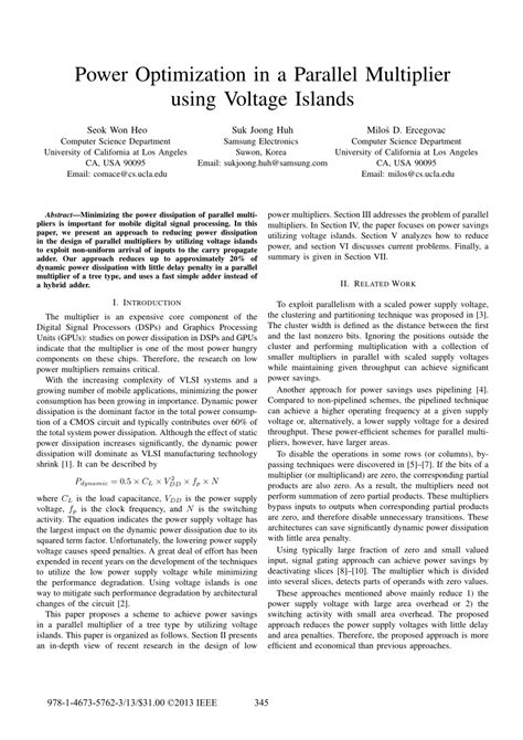 Pdf Power Optimization In A Parallel Multiplier Using Voltage Islands