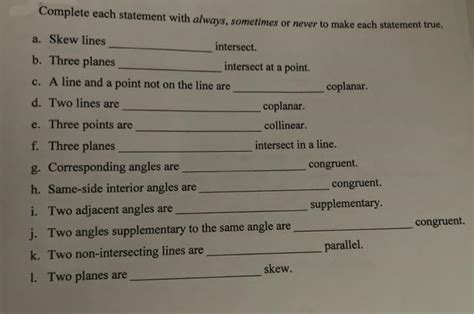 solved complete each statement with always sometimes or