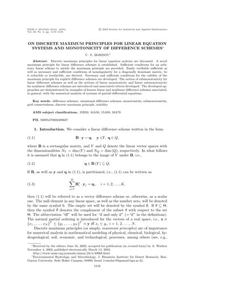 Pdf On Discrete Maximum Principles For Linear Equation Systems And Monotonicity Of Difference
