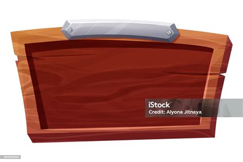 금속 테두리가 있는 나무 패널 흰색 배경에 분리된 만화 스타일의 프레임 간판 바 메뉴 템플릿 게임 Ui 배경 벡터 그림 0명에