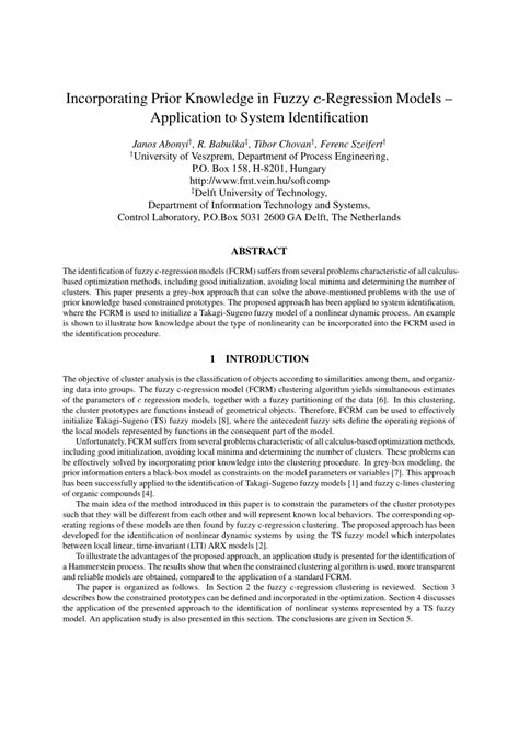 Pdf Incorporating Prior Knowledge In Fuzzy C Regression Models