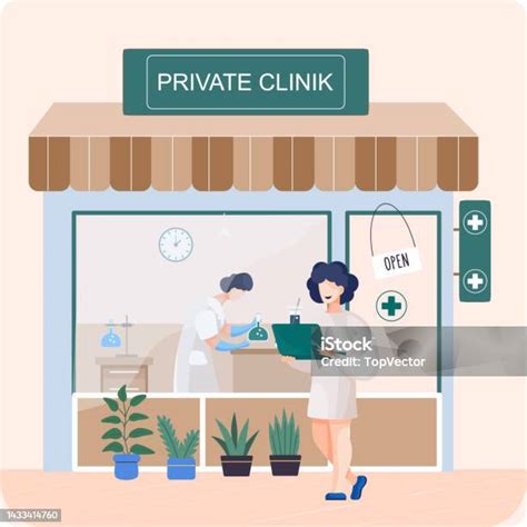 병원이나 실험실에서 의료 유니폼을 입은 의사 여성 의사 스탠드는 노트북과 통신합니다 건강관리와 의술에 대한 스톡 벡터 아트 및 기타 이미지 건강관리와 의술 구급대원