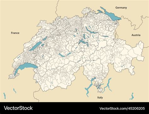 Switzerland Administrative Map With Neighbouring Vector Image