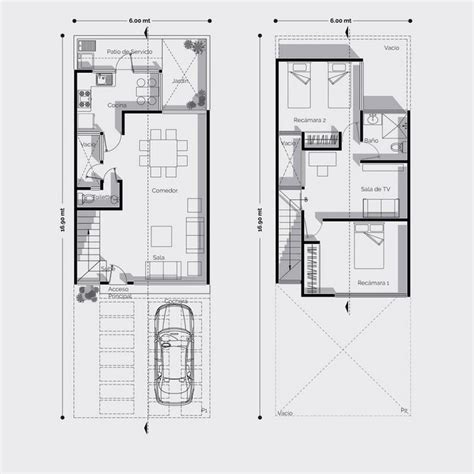 Planos De Casa Moderna De 6x15 De 2 Pisos Mod Cerezos ⭐ Plano De Casa