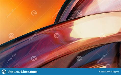 Red Orange Glassy Object With Beautiful Bezier Curves In Corrugated Shape Abstract Dramatic