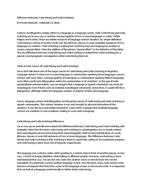 Difference Between Code Mixing And Code Switching Pdf Cultural Assimilation Linguistics