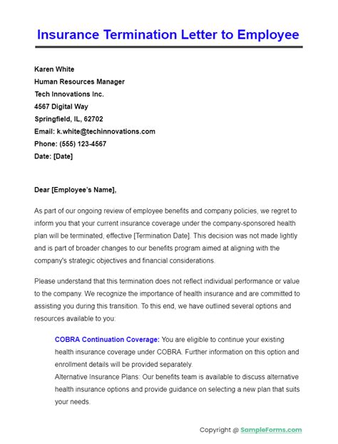 Health Insurance Coverage Termination Letter