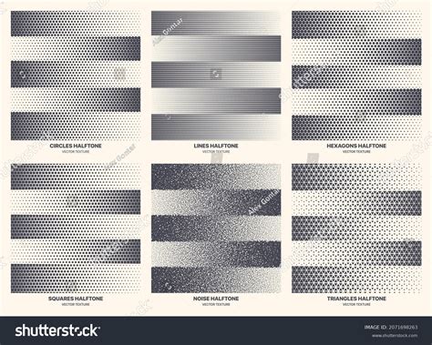 Different Variations Halftone Striped Patterns Set Stock Vector