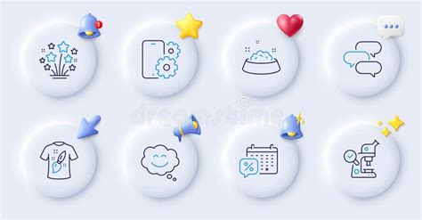 Fireworks Stars Smile Chat And Microscope Line Icons For Web App Printing Vector Stock