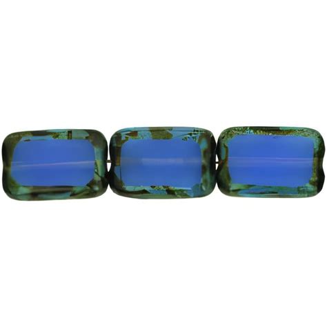 Czech Polished Rectangles 12 X 8mm Milky Sapphire Picasso 24pcs