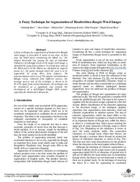 Pdf A Fuzzy Technique For Segmentation Of Handwritten Bangla Word Images