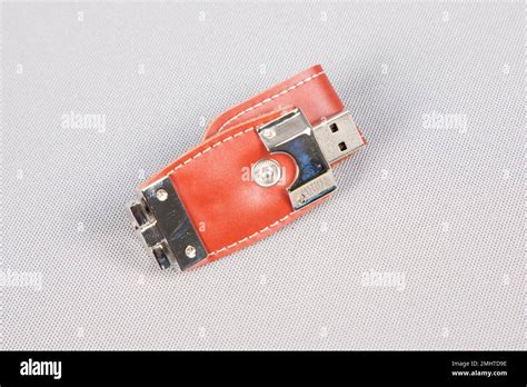 USB Devices Key For Data Storage Made Of Leather And Metal On White Background Stock Photo Alamy