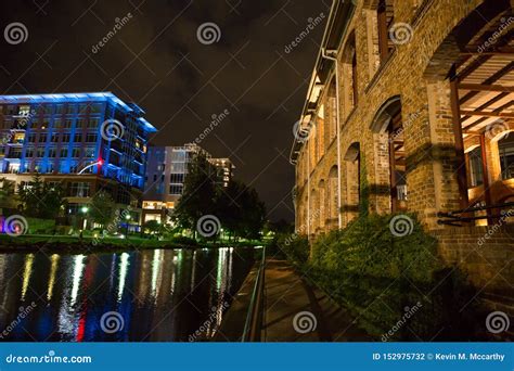 River Walk In Downtown Greenville South Carolina At Night Editorial