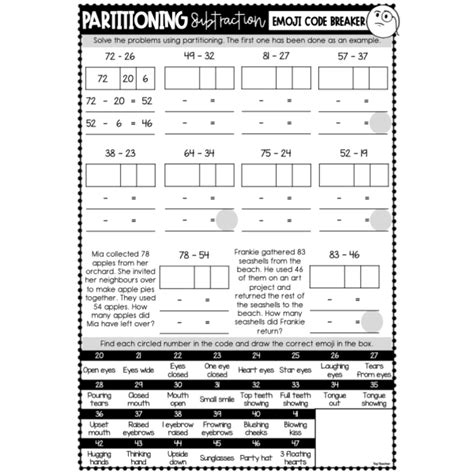 Partitioning Two Digit Subtraction Emoji Code Breaker Worksheets Worksheets Library