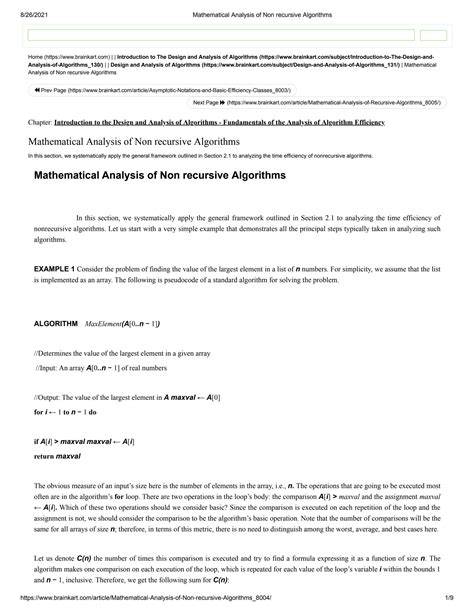 SOLUTION Mathematical Analysis Of Non Recursive Algorithms Studypool