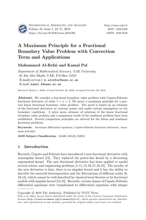 Pdf A Maximum Principle For A Fractional Boundary Value Problem With Convection Term And