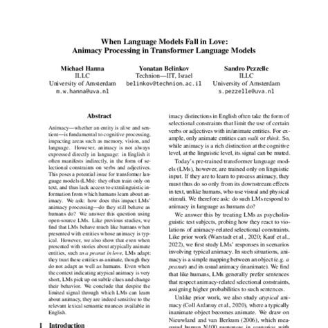 When Language Models Fall In Love Animacy Processing In Transformer Language Models Acl Anthology