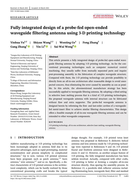 Fully Integrated Design Of A Probe‐fed Open‐ended Waveguide Filtering Antenna Using 3‐d Printing