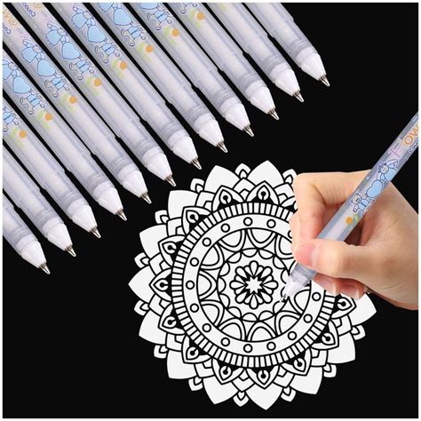 Dyvicl White Ink Pens 12 Piece Fine Point Tip White Gel Pens For