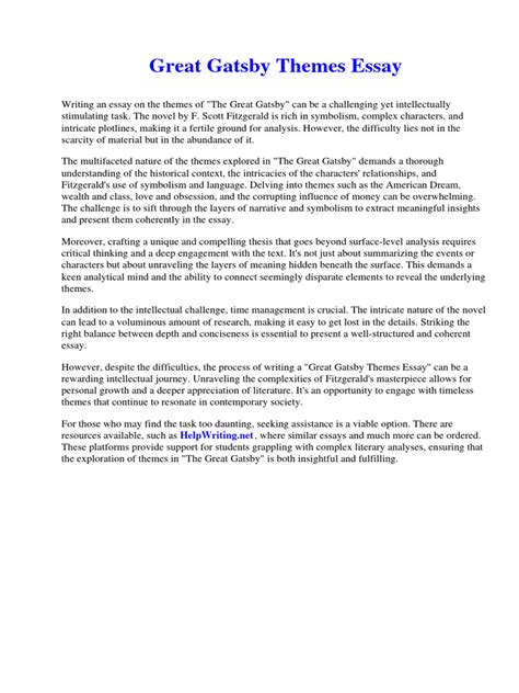 Great Gatsby Themes Essay Pdf The Great Gatsby F Scott Fitzgerald