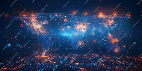 Abstract Digital World Map Depicting Global Network Connectivity And Artificial Intelligence