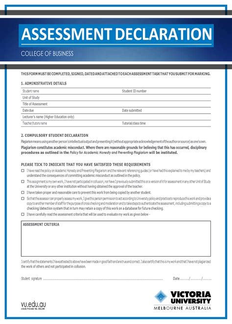 Assessment Declaration Assessment Criteria Assessment Declaration College Of Business