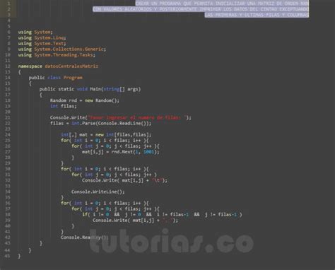 Arrays VisualStudio C Datos Centrales De Una Matriz Tutorias Co