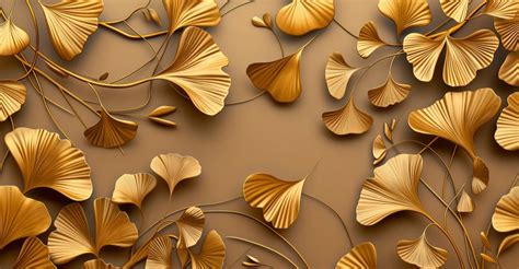 Sculptural Ginkgo Mural Wallpaper Tan And Burnished Gold — Vivawalls Store